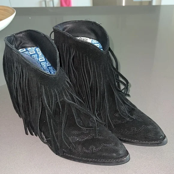 dingo | Shoes | Black Ankle Cowgirl Boots With Fringe | Poshmark